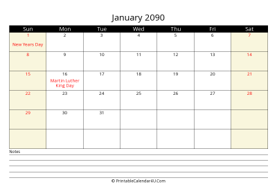 January 2090 Calendar Templates