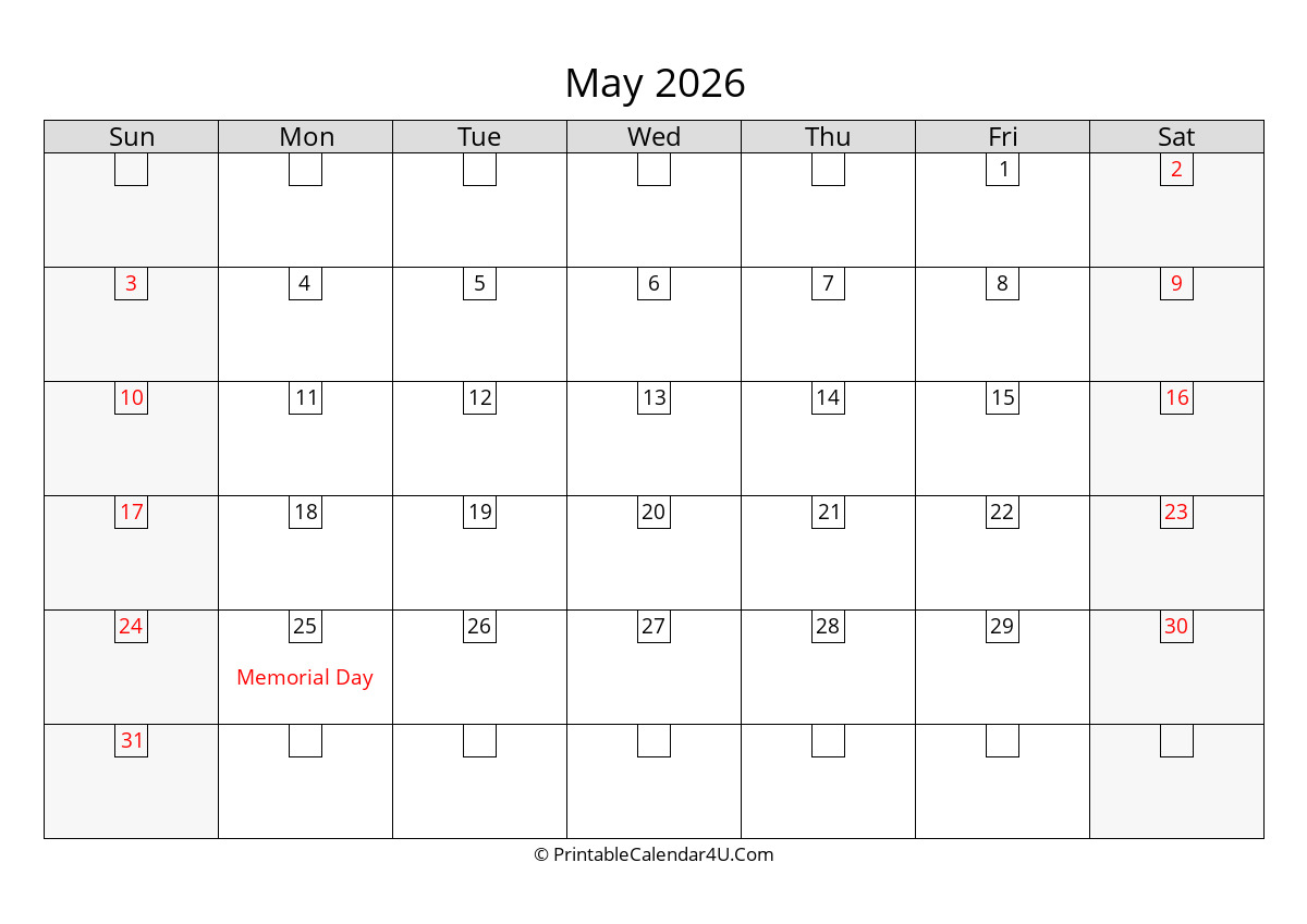 2026 May Calendars | PrintableCalendar4U.Com